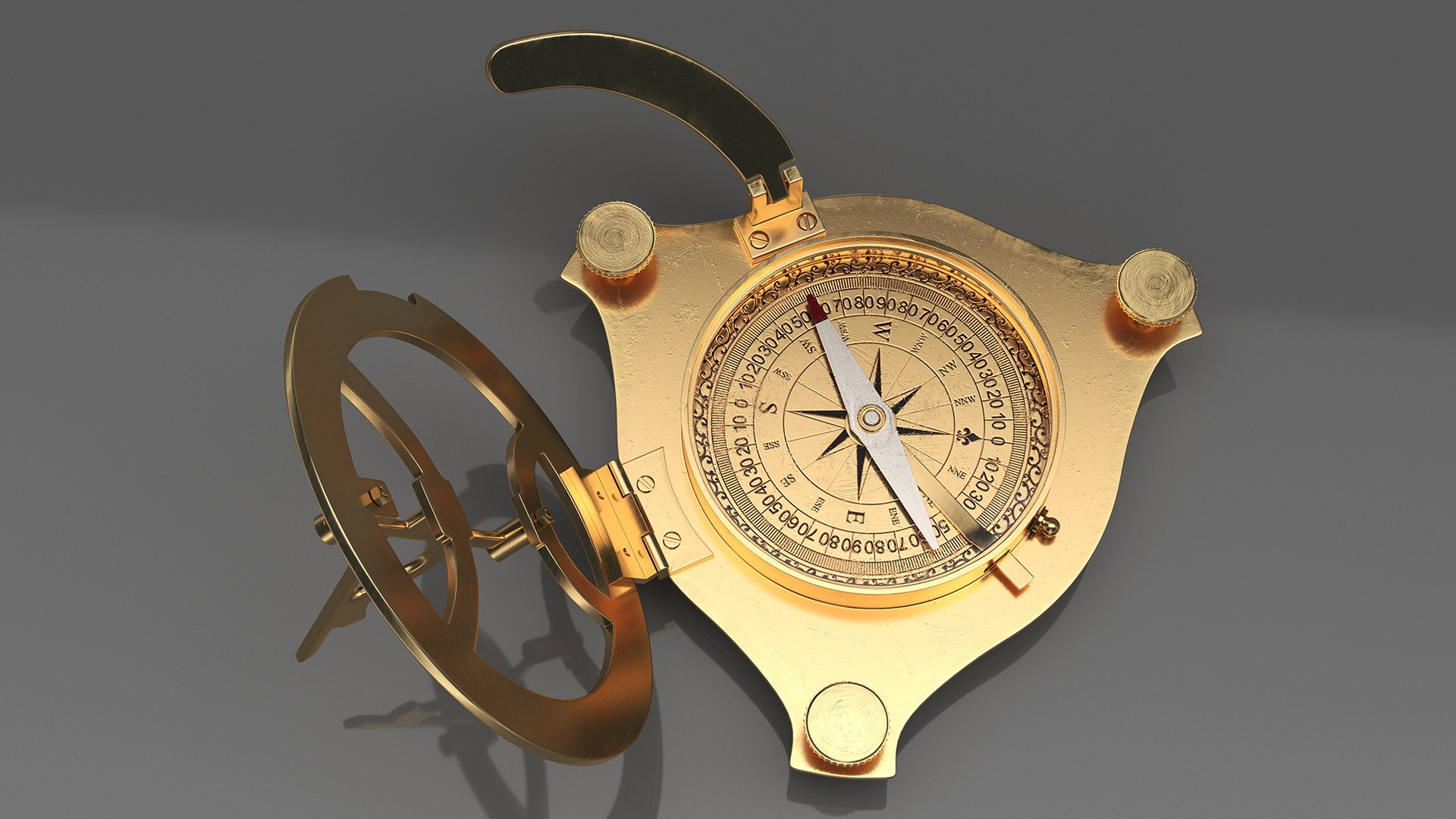 Old Brass Compass With Sundial 3D Model - TurboSquid 2214628