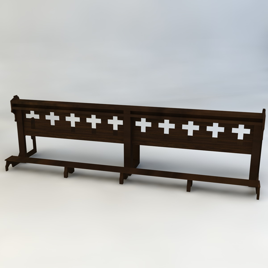3d wooden church bench