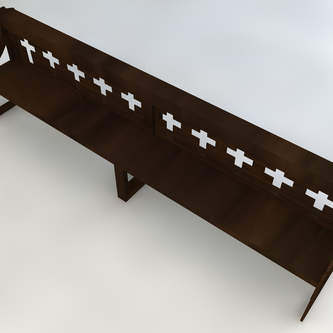 3d wooden church bench