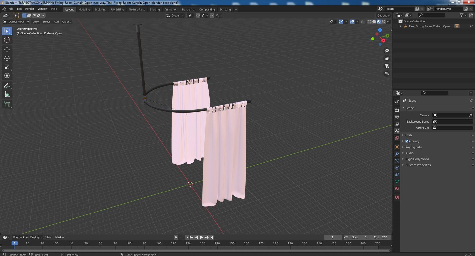3D Model Pink Fitting Room Curtain Open - TurboSquid 2120453
