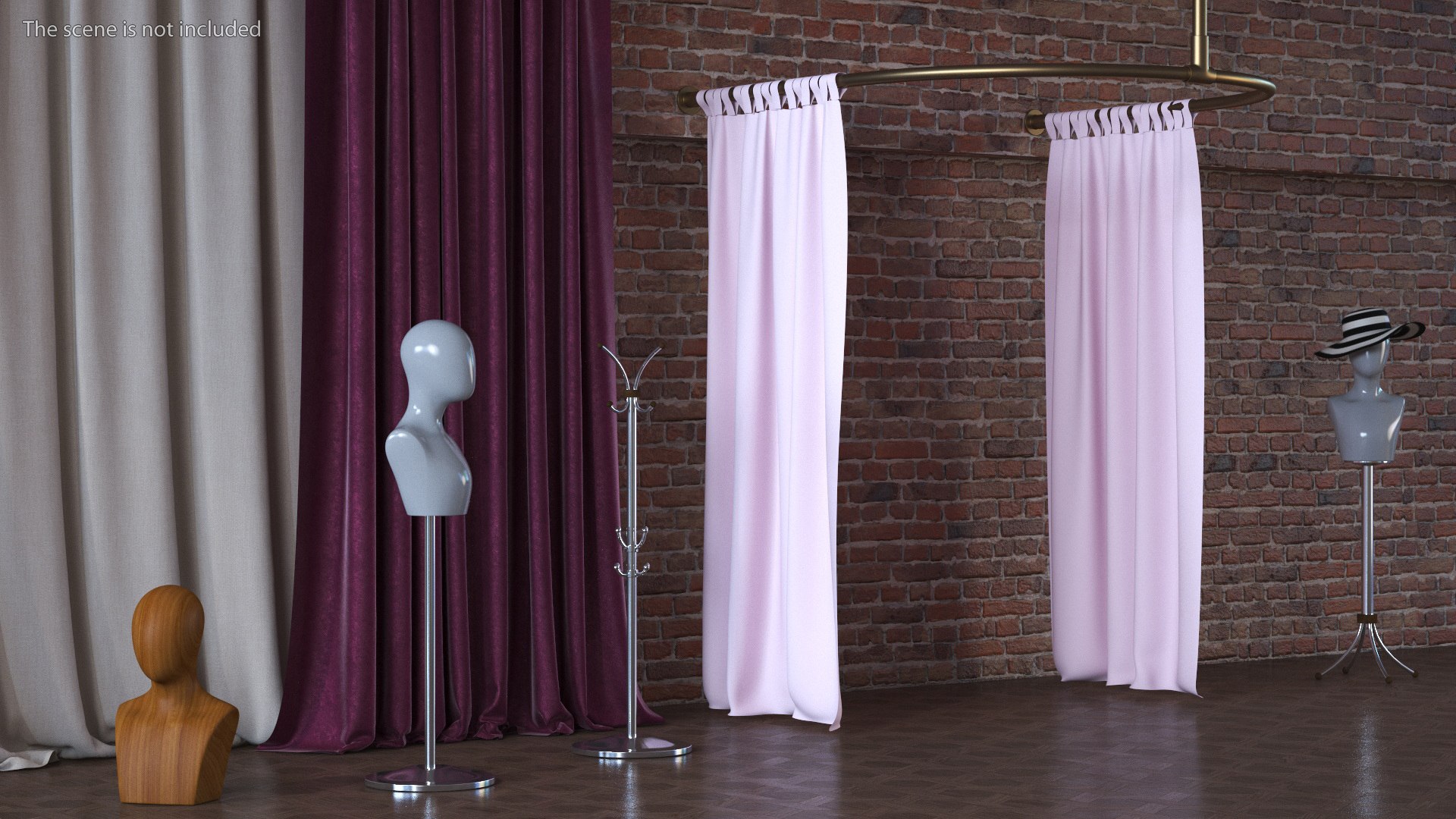 3D Model Pink Fitting Room Curtain Open - TurboSquid 2120453