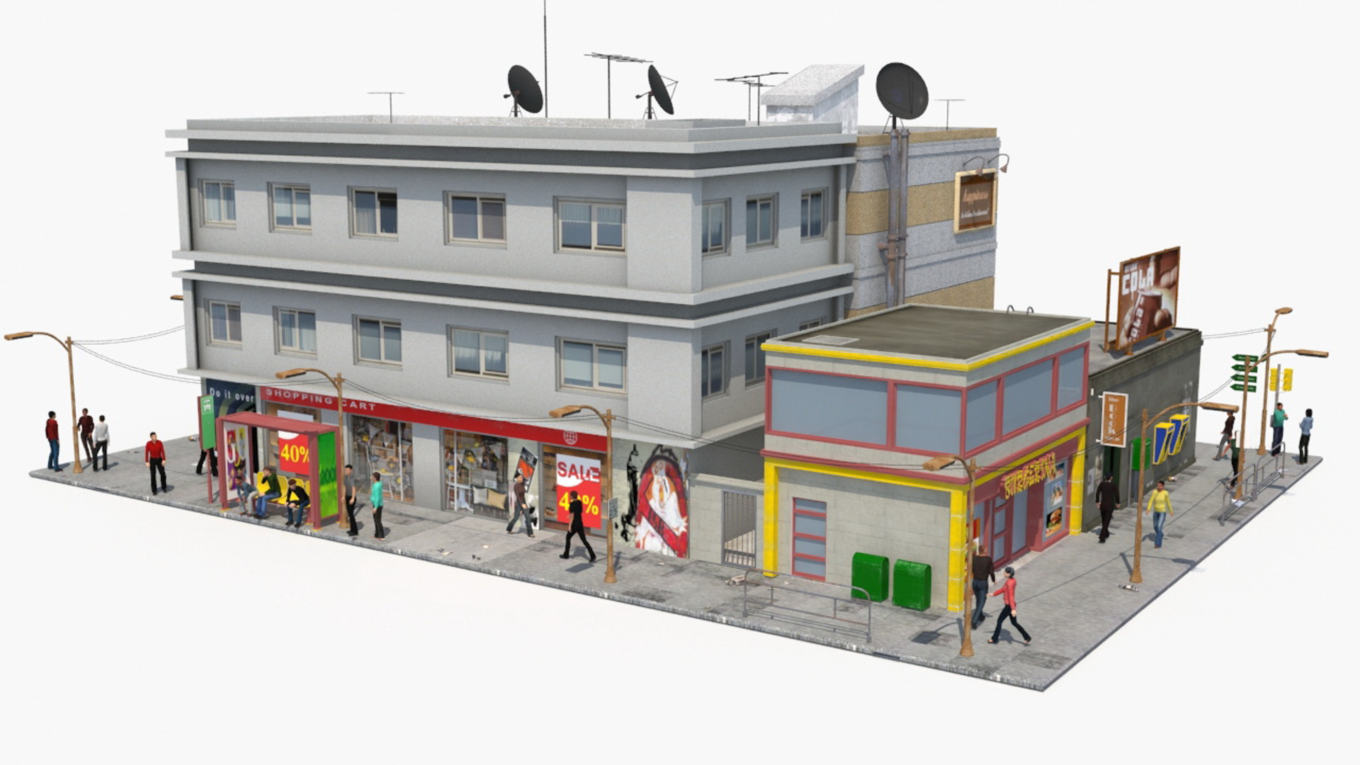 3D Realistic Populated City Block Model - TurboSquid 1164860