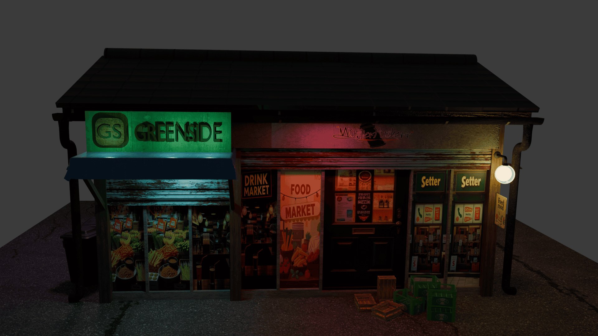 3D Model Retro Convenience Store Exterior With Neon Lighting ...