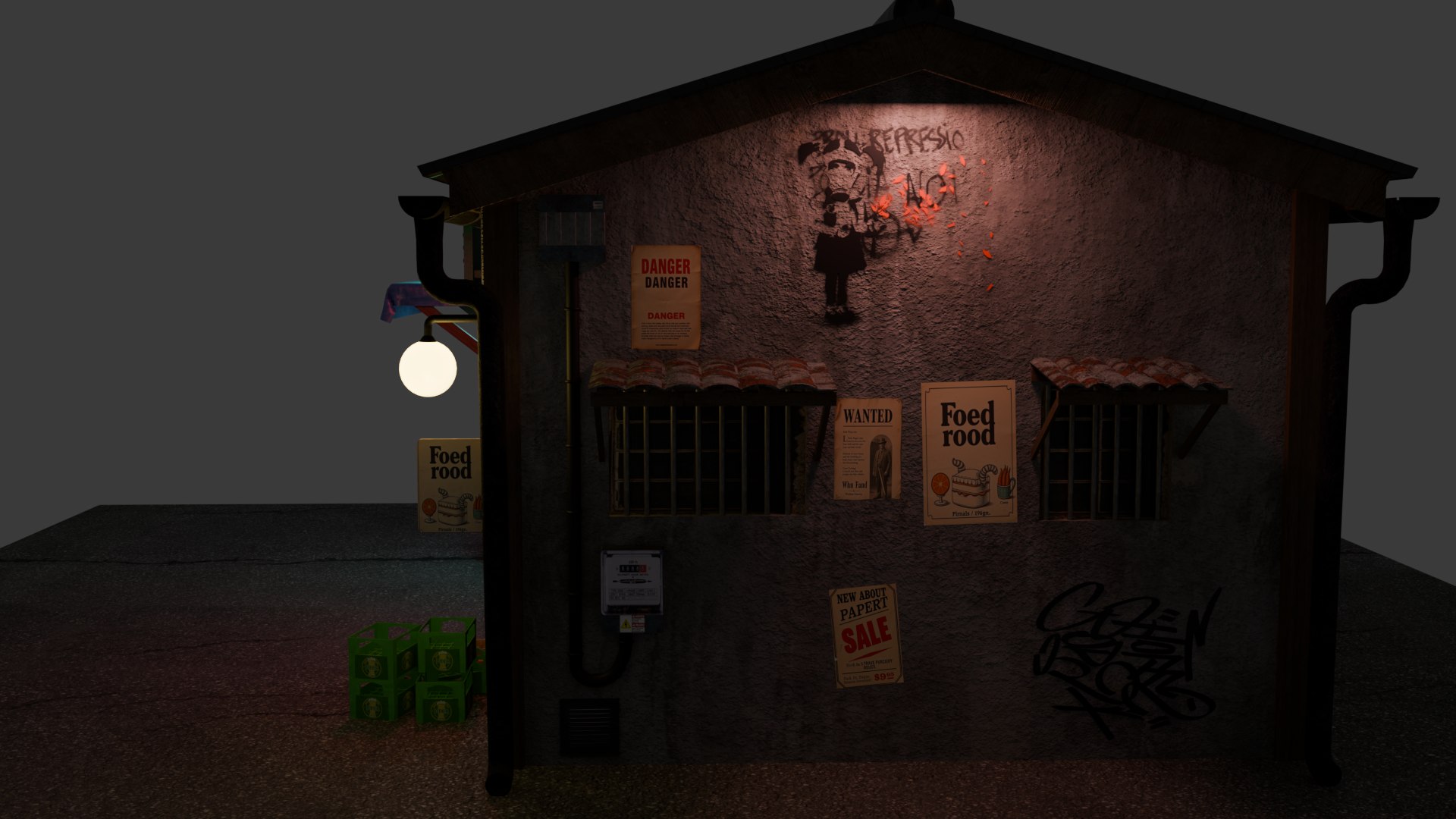 3D Model Retro Convenience Store Exterior With Neon Lighting ...