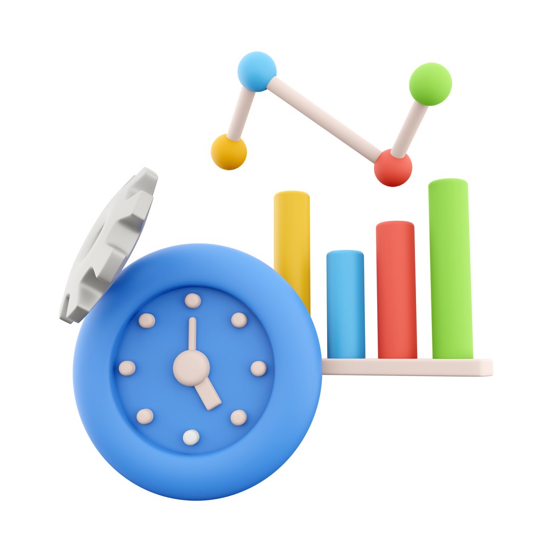 3D Alarm Clock With Gear Growth Bar Graph Icon - TurboSquid 2045477