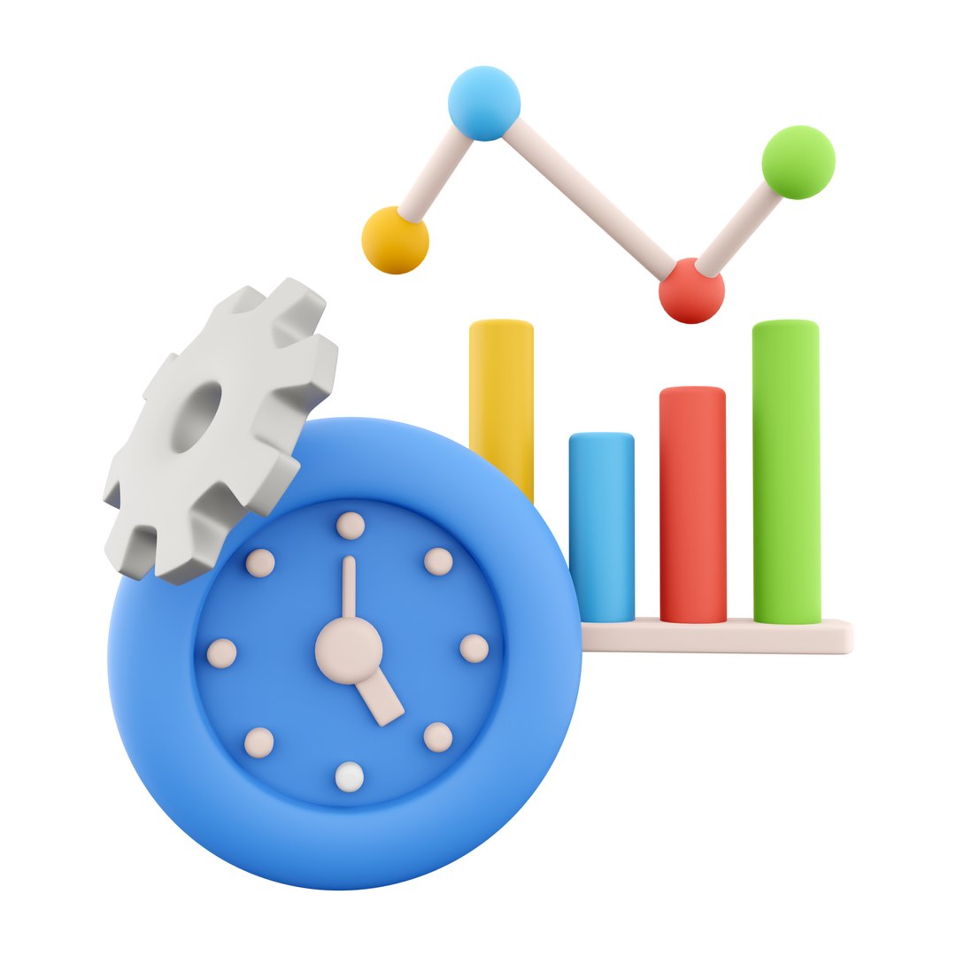 3D Alarm Clock With Gear Growth Bar Graph Icon - TurboSquid 2045477