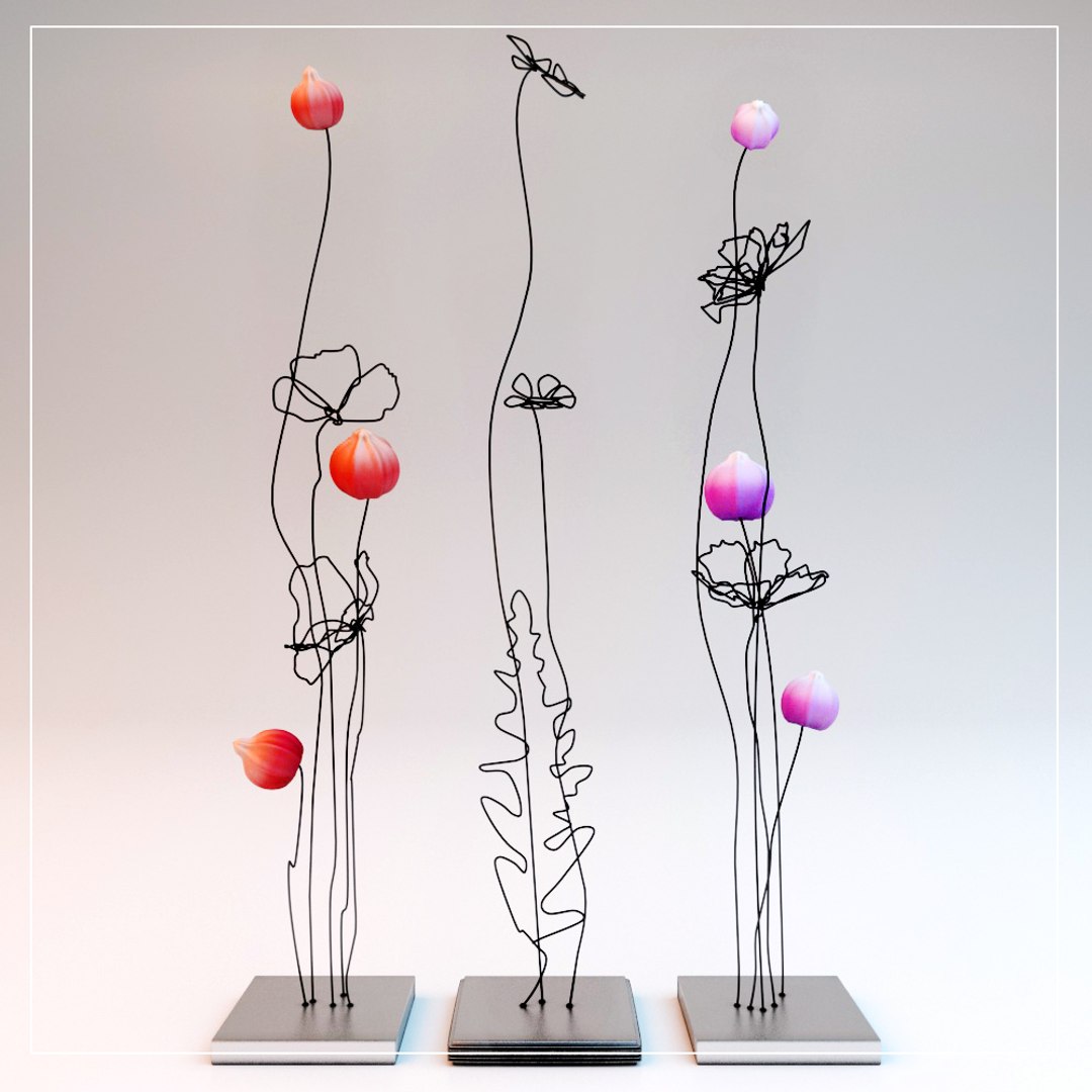 3d decorative flowers wire model
