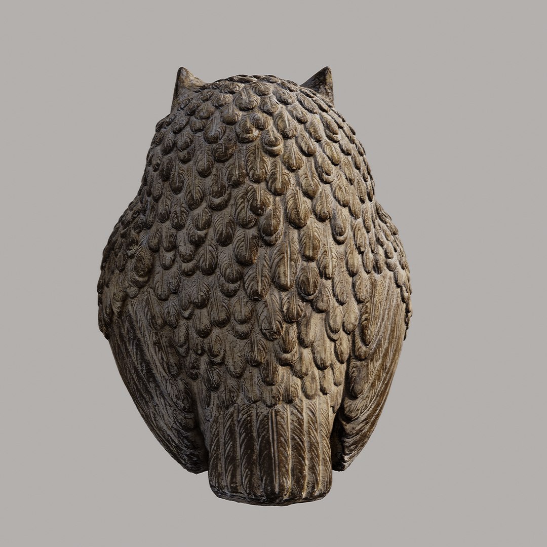 Carved Owl Statue Obj