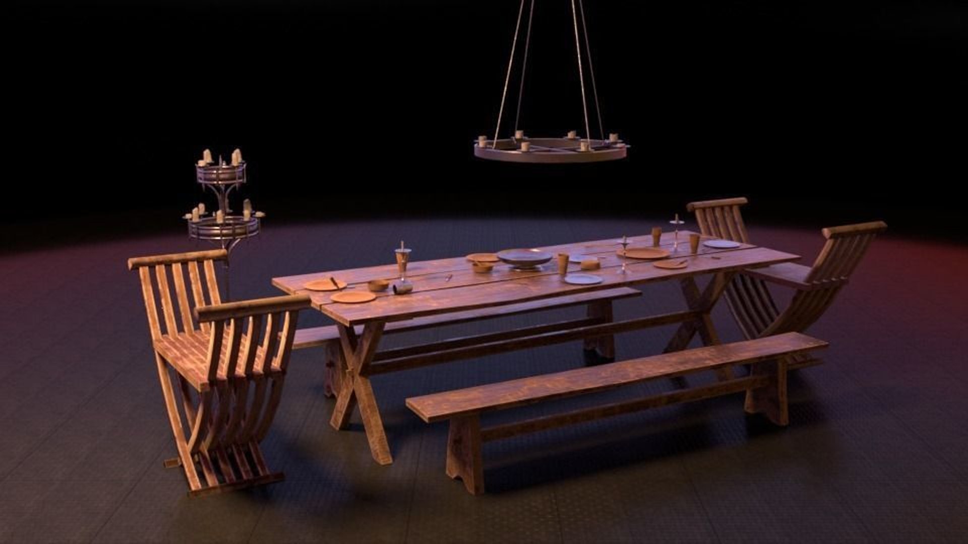3D Model Medieval Dining Table Low-poly - TurboSquid 1277664