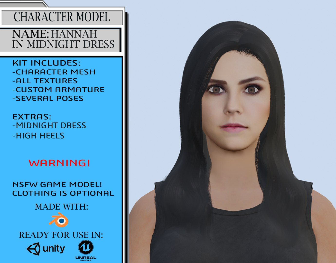 3D VR PBR FEMALE AVATAR CHARACTER HANNAH 3D MODEL CHEAP PRICE ...