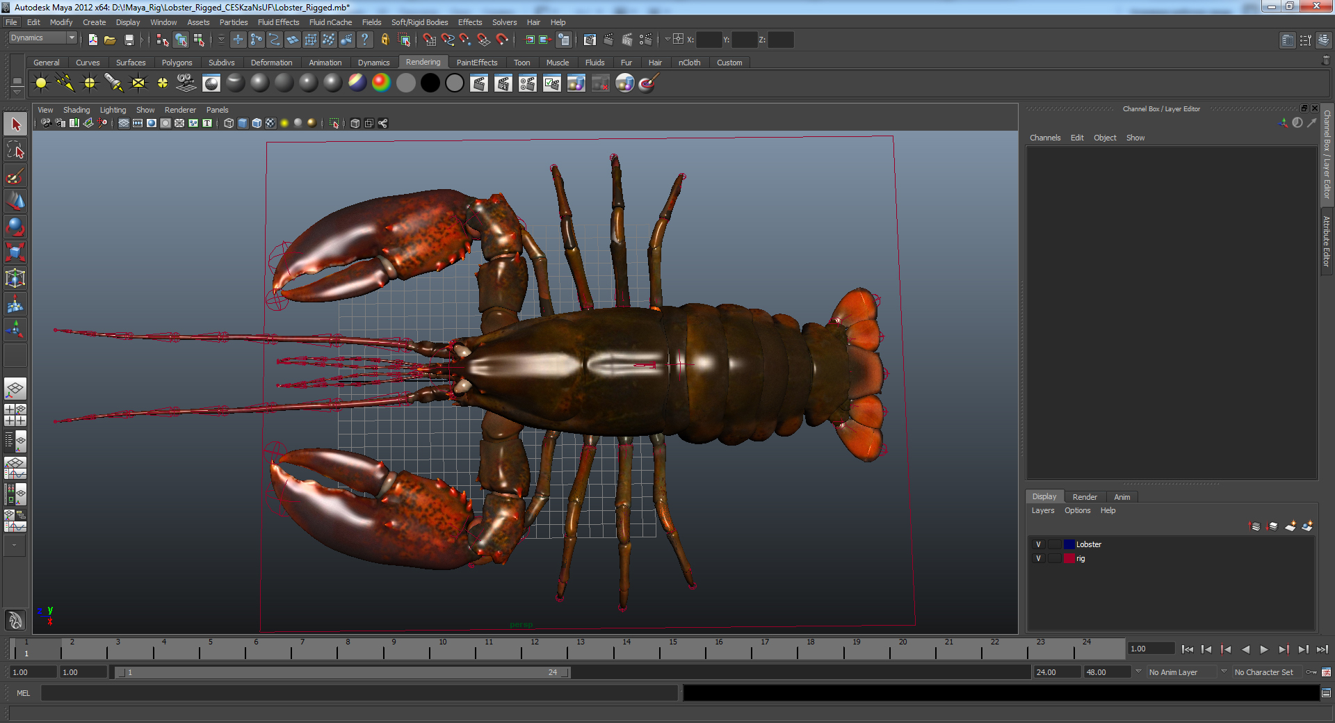 3d model lobster rigged