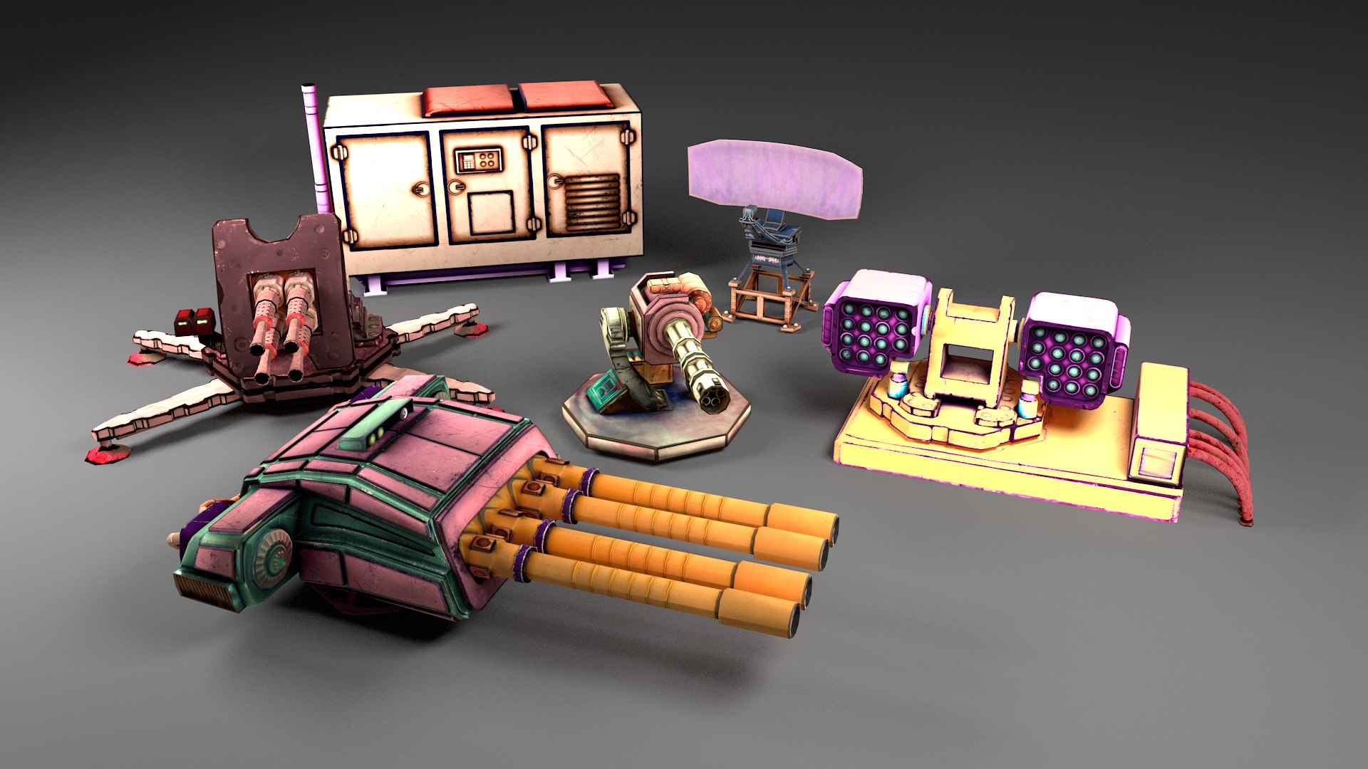 3d Model Cartoon 4-gun Turret