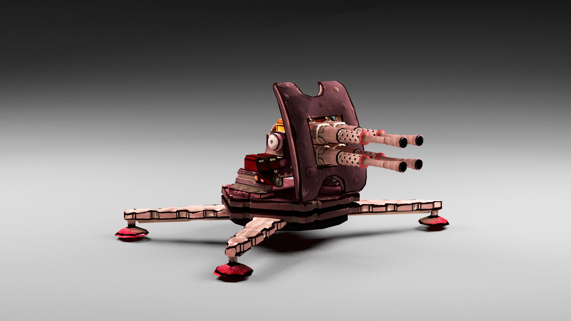 3d Model Cartoon 4-gun Turret