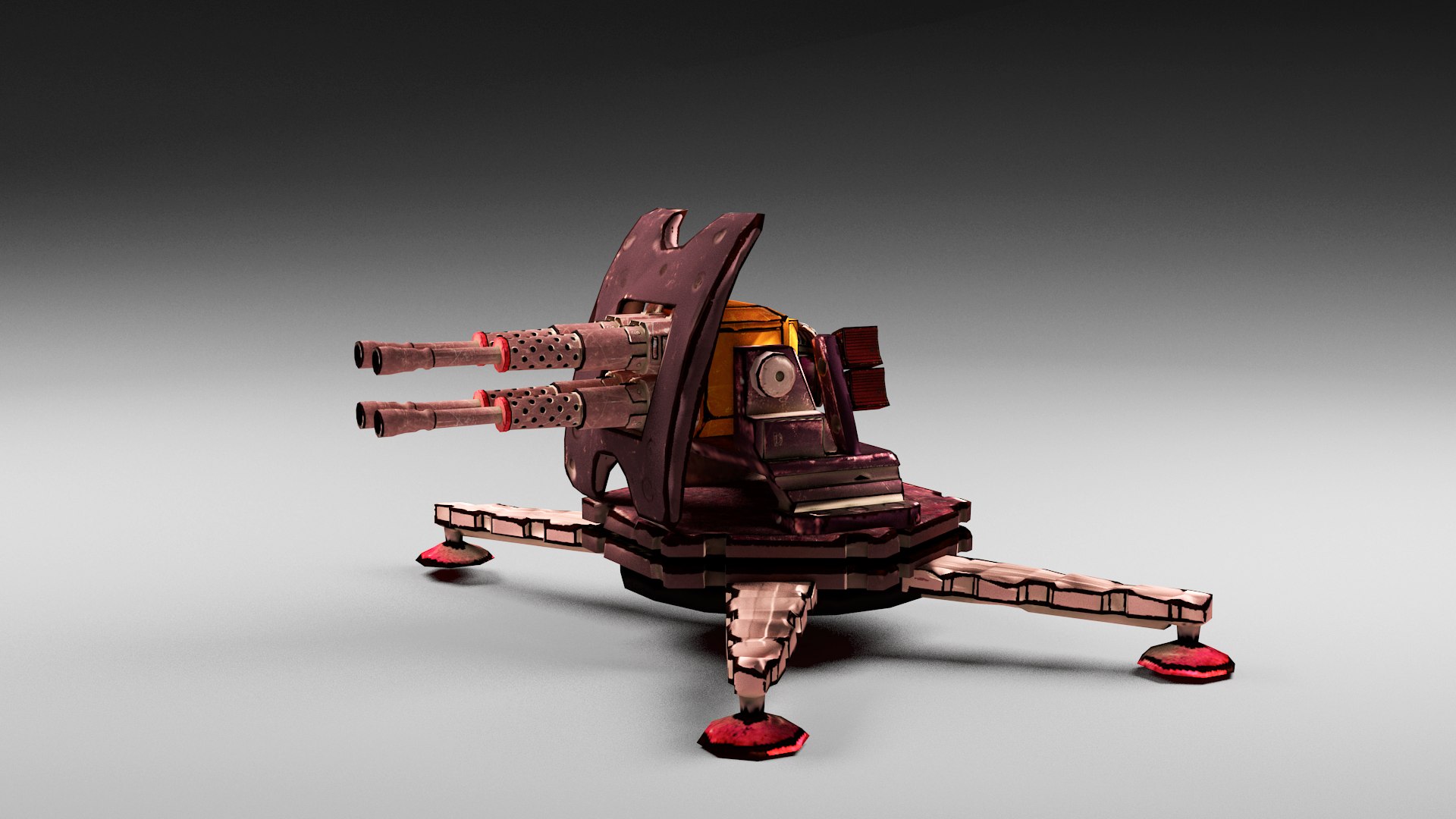 3d Model Cartoon 4-gun Turret