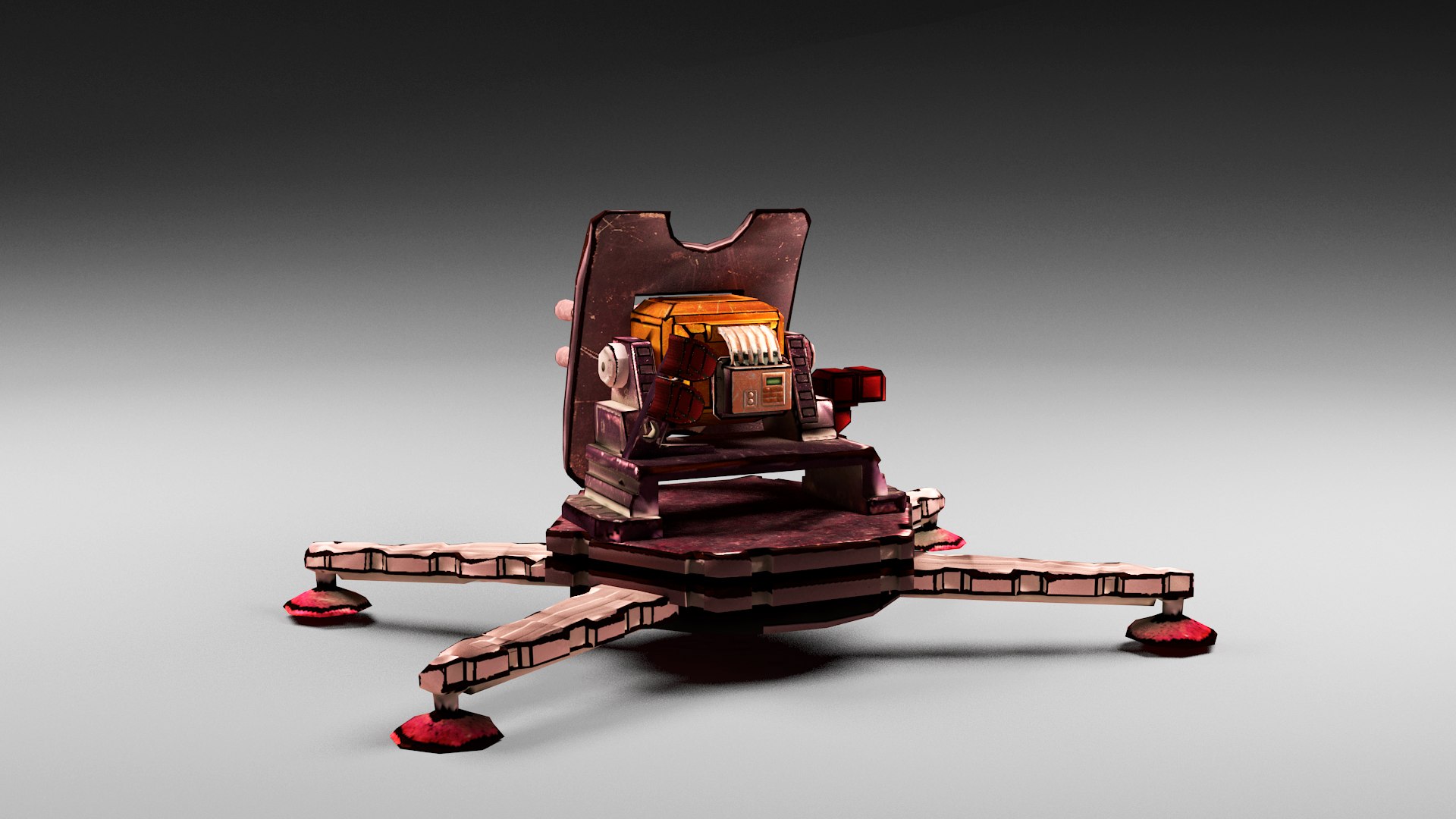 3d Model Cartoon 4-gun Turret