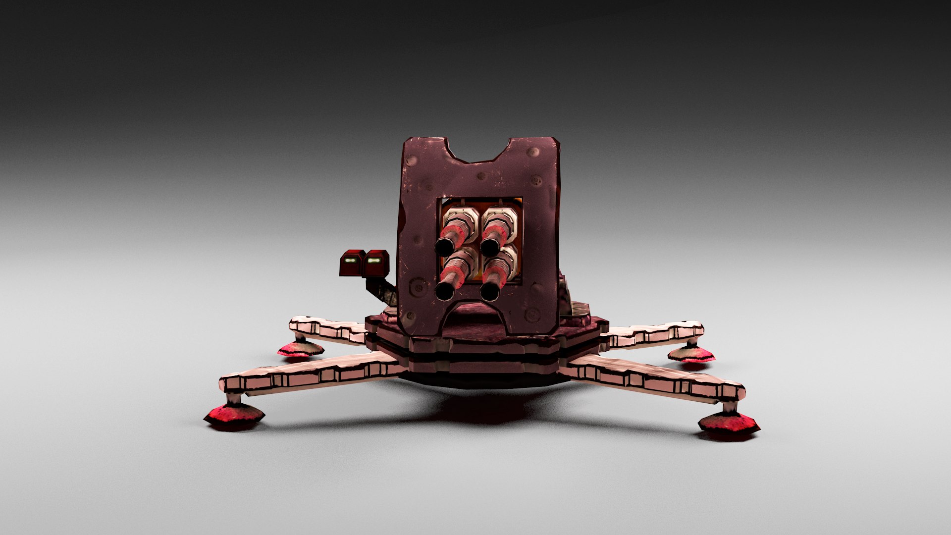 3d Model Cartoon 4-gun Turret