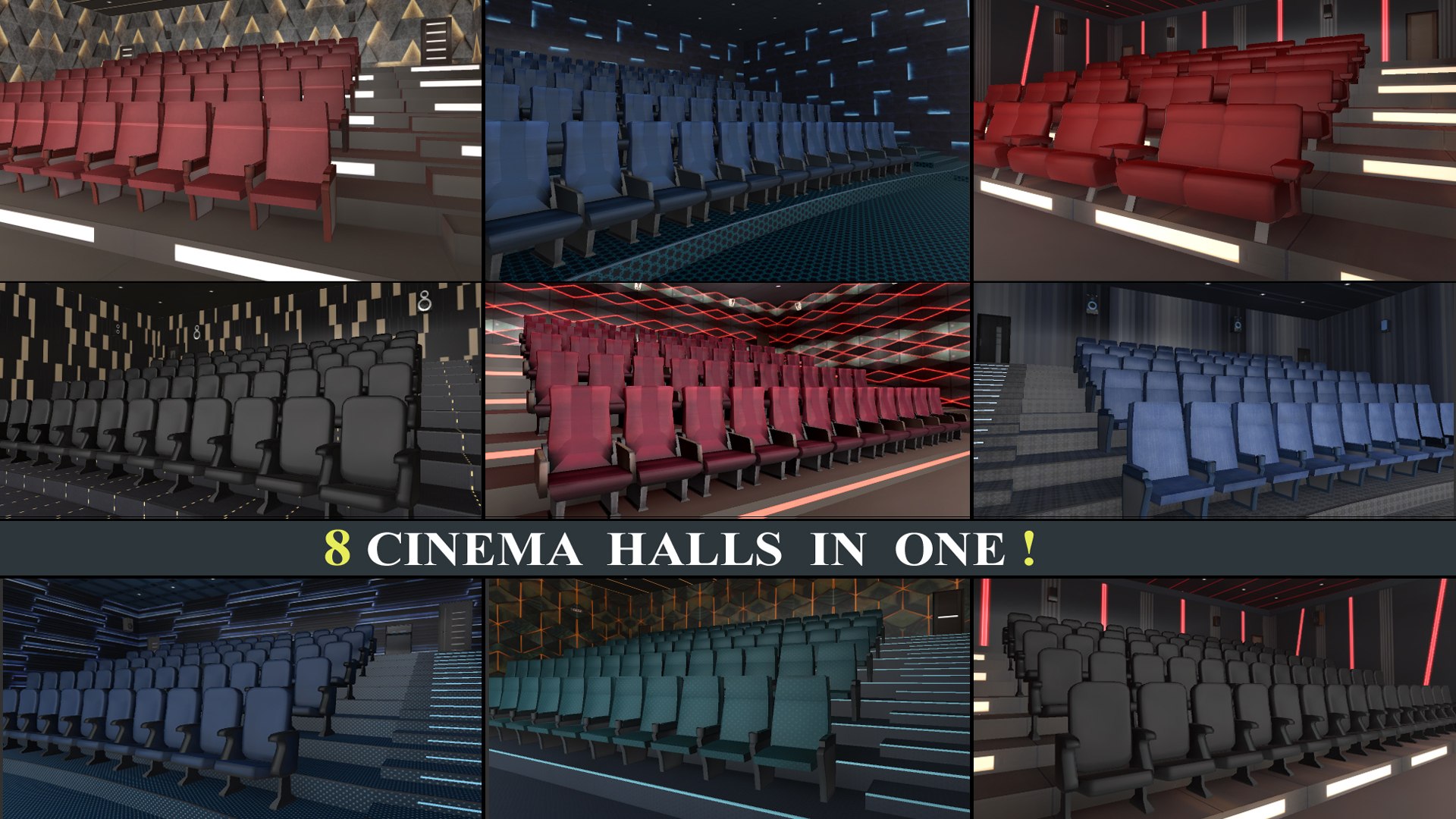 Modern Cinema Halls 8 Scenes 3D - TurboSquid 2394943