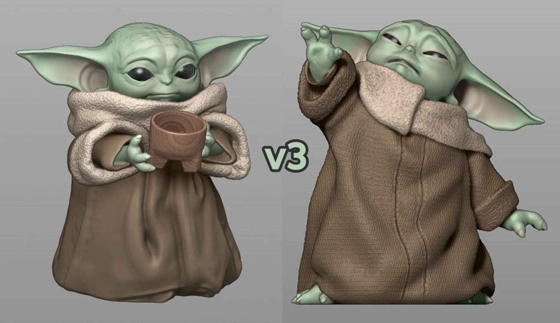 3D GROGU - Baby Yoda Using The Force - With Cup - PACK Model - TurboSquid 2279132