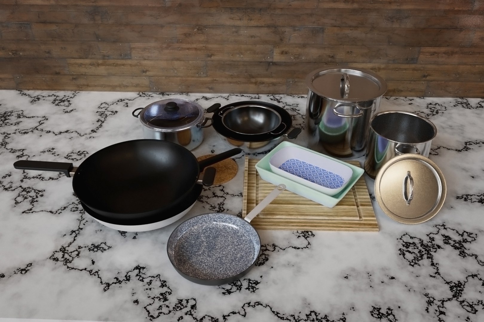 Kitchen Pan Kit 12 Cooking Pot With Uvs And 4k Textures Pbr Model ...