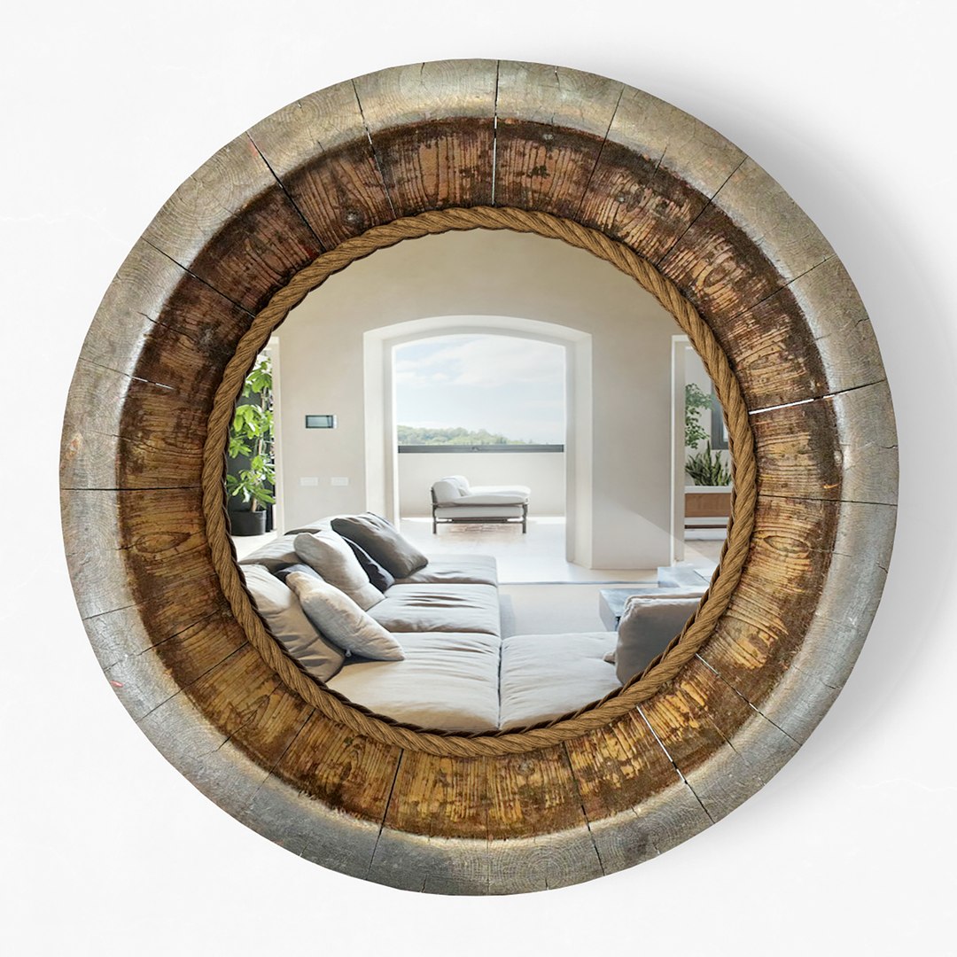3D Vintage Wood Barrel Bowl Mirror - TurboSquid 2126858