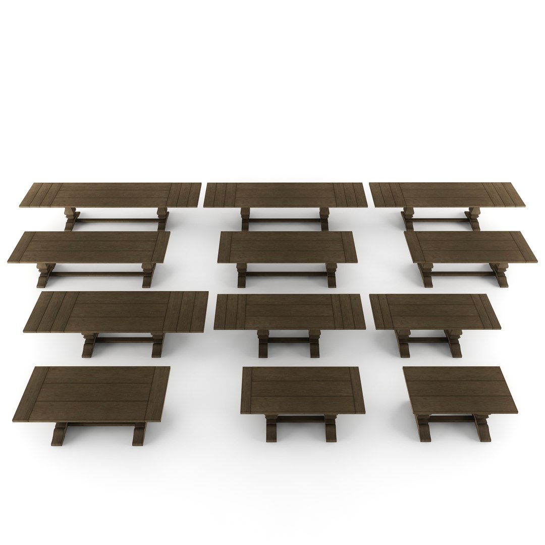 3d Model Salvaged Trestle Wood Tables