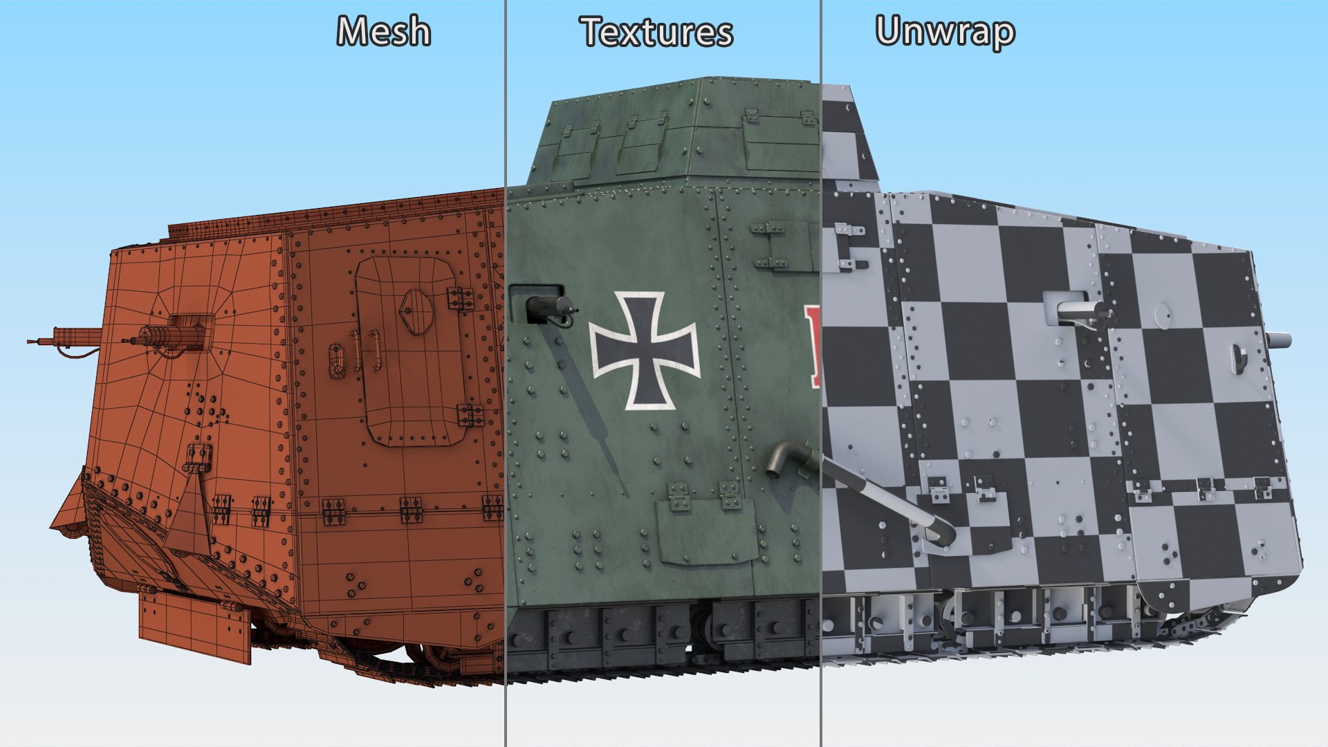 Sturmpanzerwagen A7V Deutscher WW1 Panzer Rigged 3D Model - TurboSquid 2303862