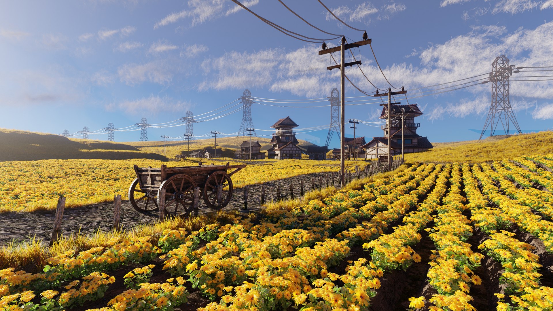 3D Farm Flower Field Scene - TurboSquid 1959863