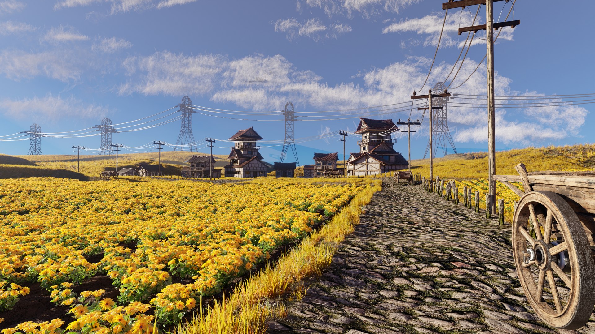 3D Farm Flower Field Scene - TurboSquid 1959863