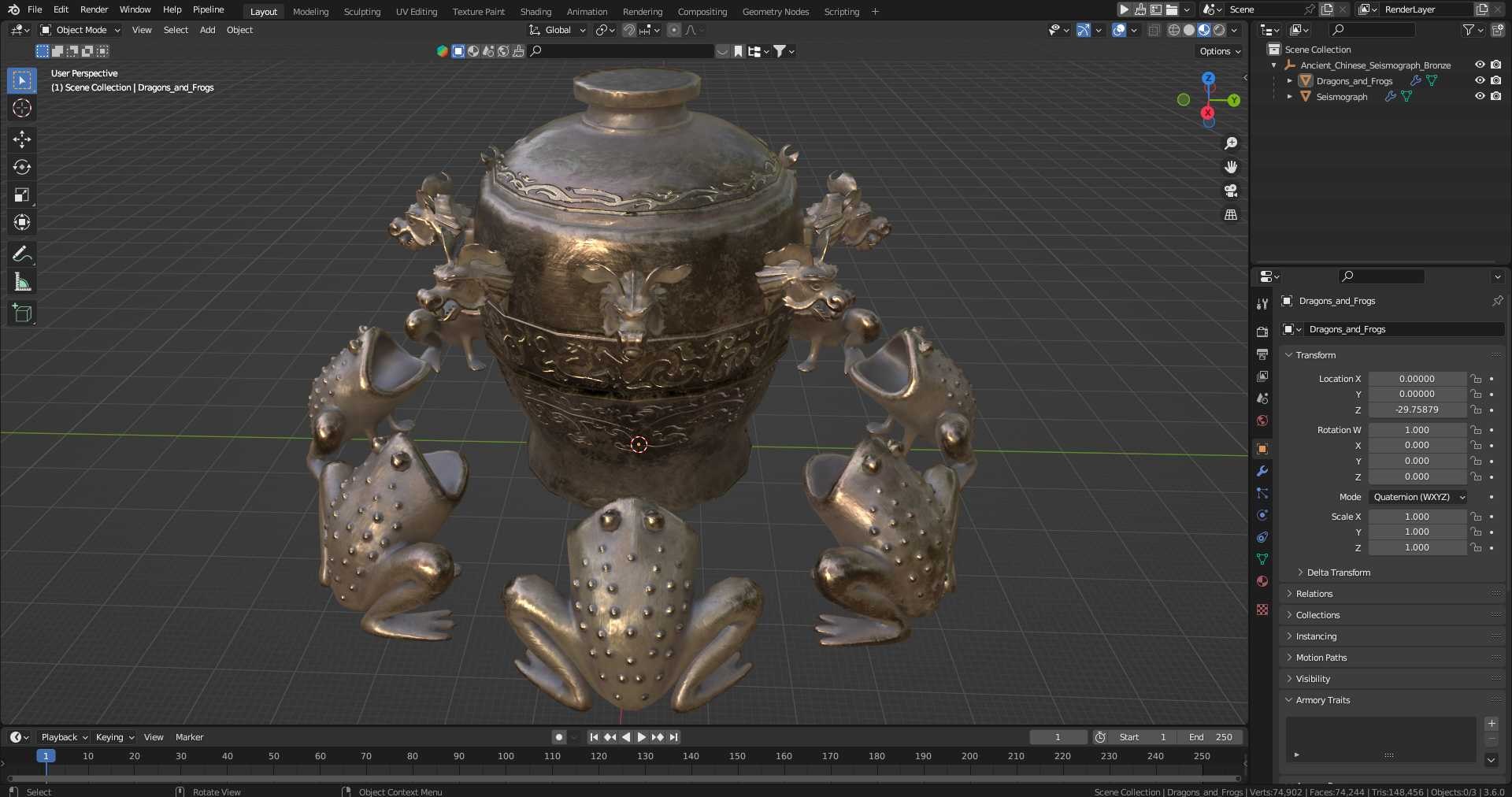 Ancient Chinese Seismograph Bronze 3D - TurboSquid 2417424