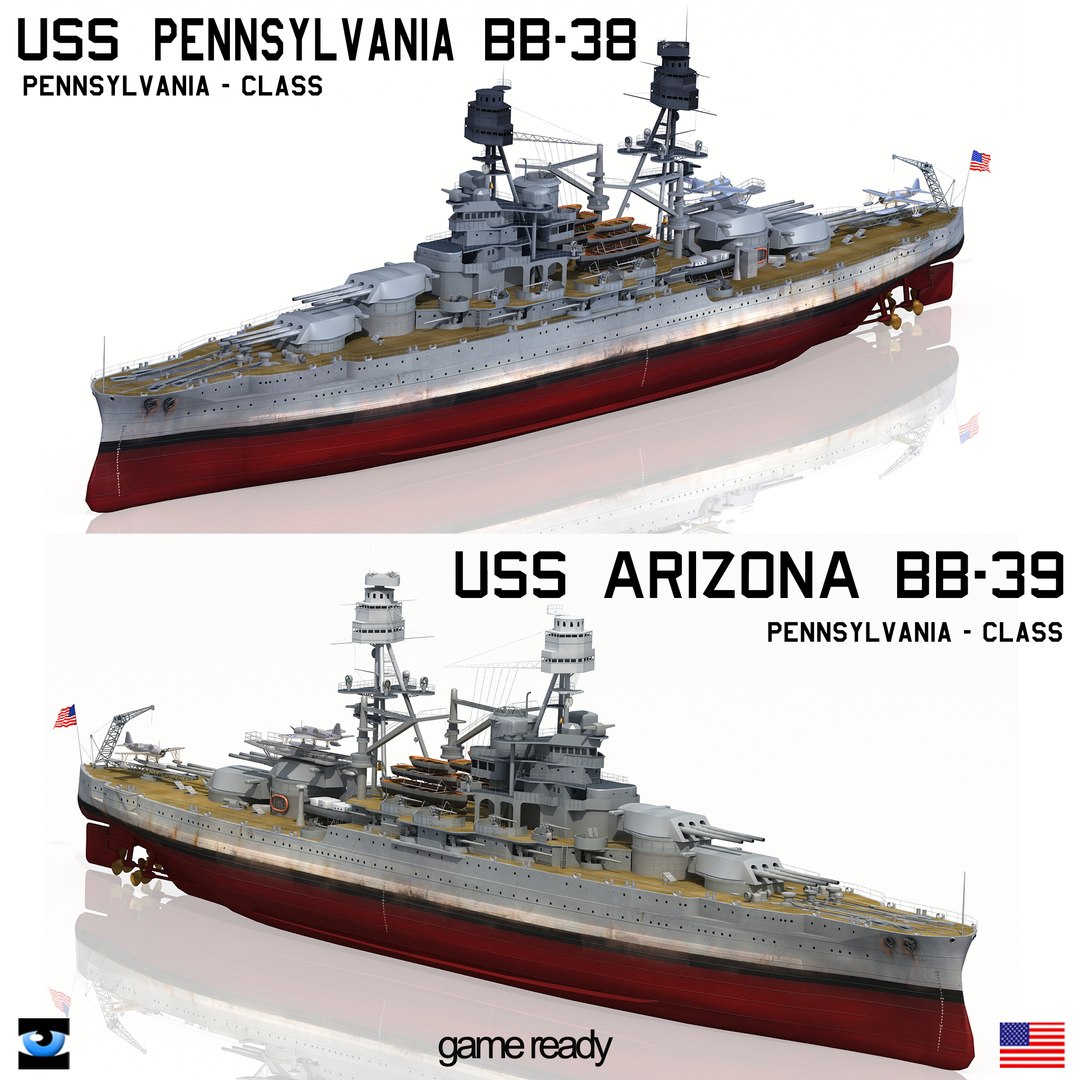3D Model Pennsylvania Class USS Pennsylvania BB-38 And USS Arizona BB ...