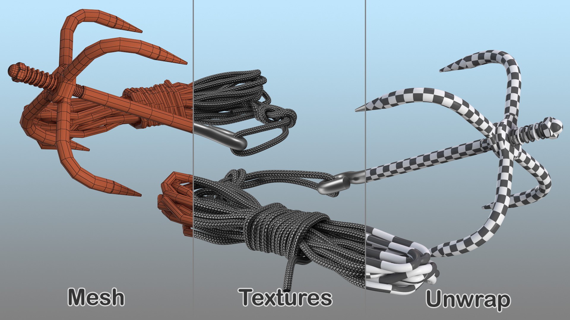 3D folding grappling hook rope model - TurboSquid 1618986
