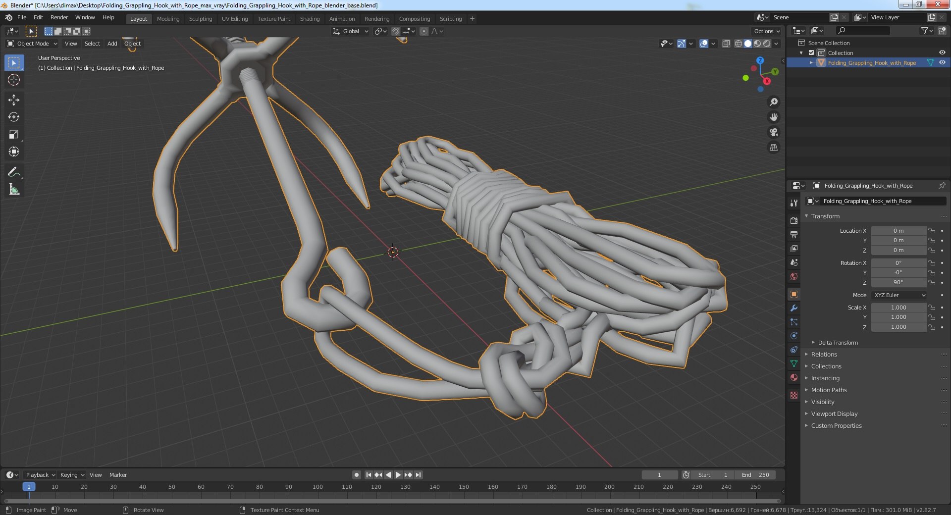 3D folding grappling hook rope model - TurboSquid 1618986