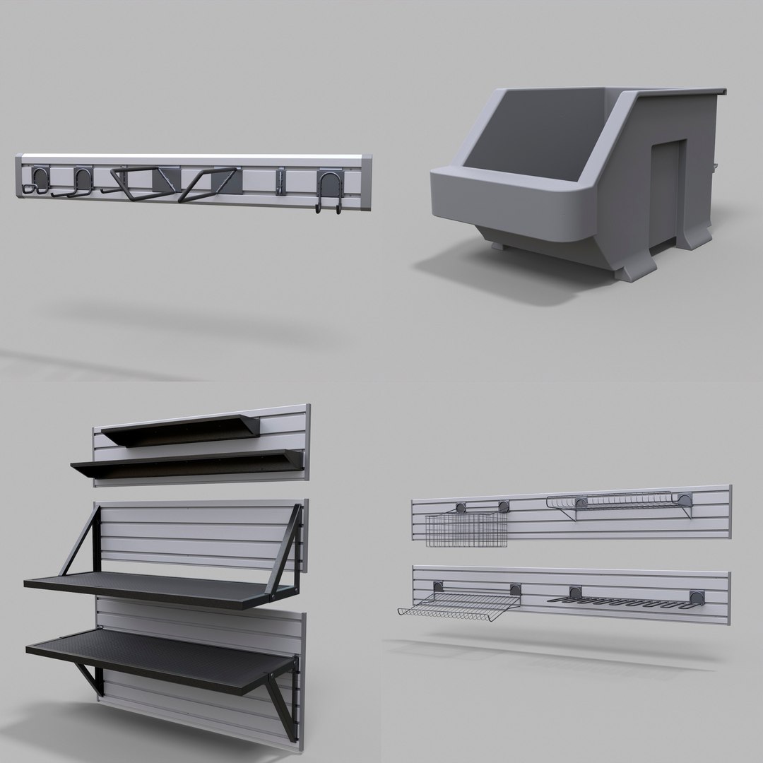 1 Wall Panel With Shelving Systems Pack 4 In 1 PBR 3D Model ...