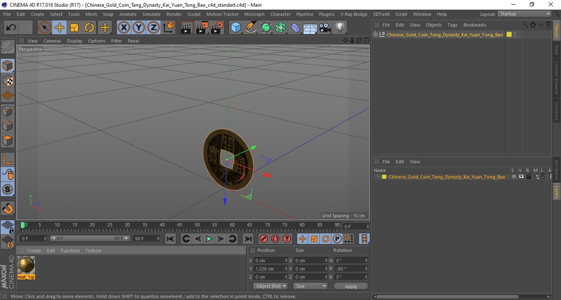3D Chinese Gold Coin Tang Dynasty Kai Yuan Tong Bao - TurboSquid 1769438