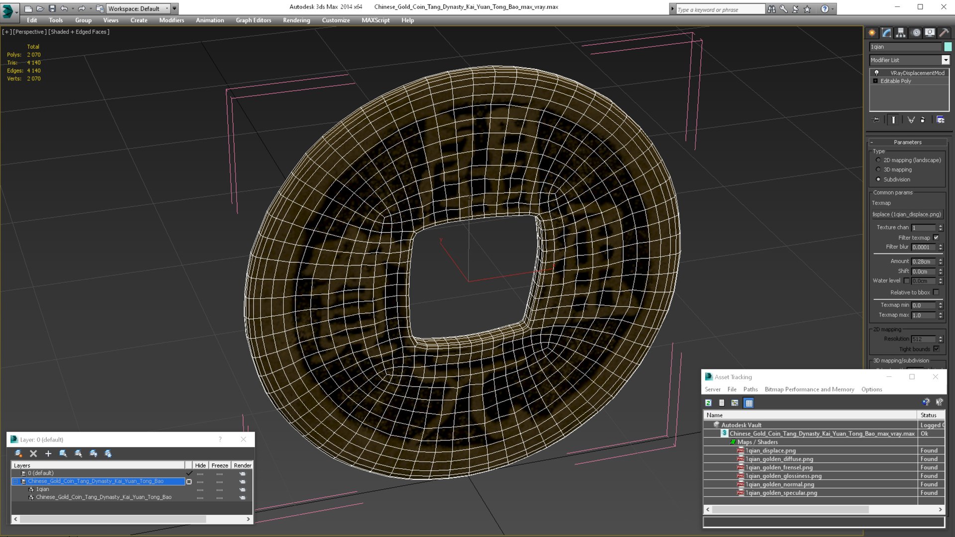 3D Chinese Gold Coin Tang Dynasty Kai Yuan Tong Bao - TurboSquid 1769438