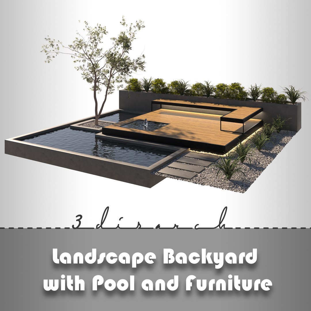 Landscape Backyard with Pool and Furniture 3D model 3D model ...