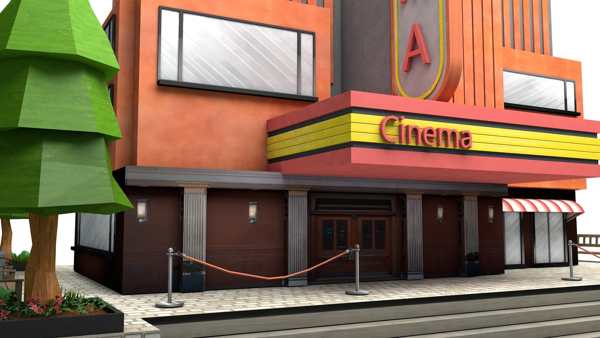 Low-Poly Cinema 3D Model With Benches Trees And Details Model ...