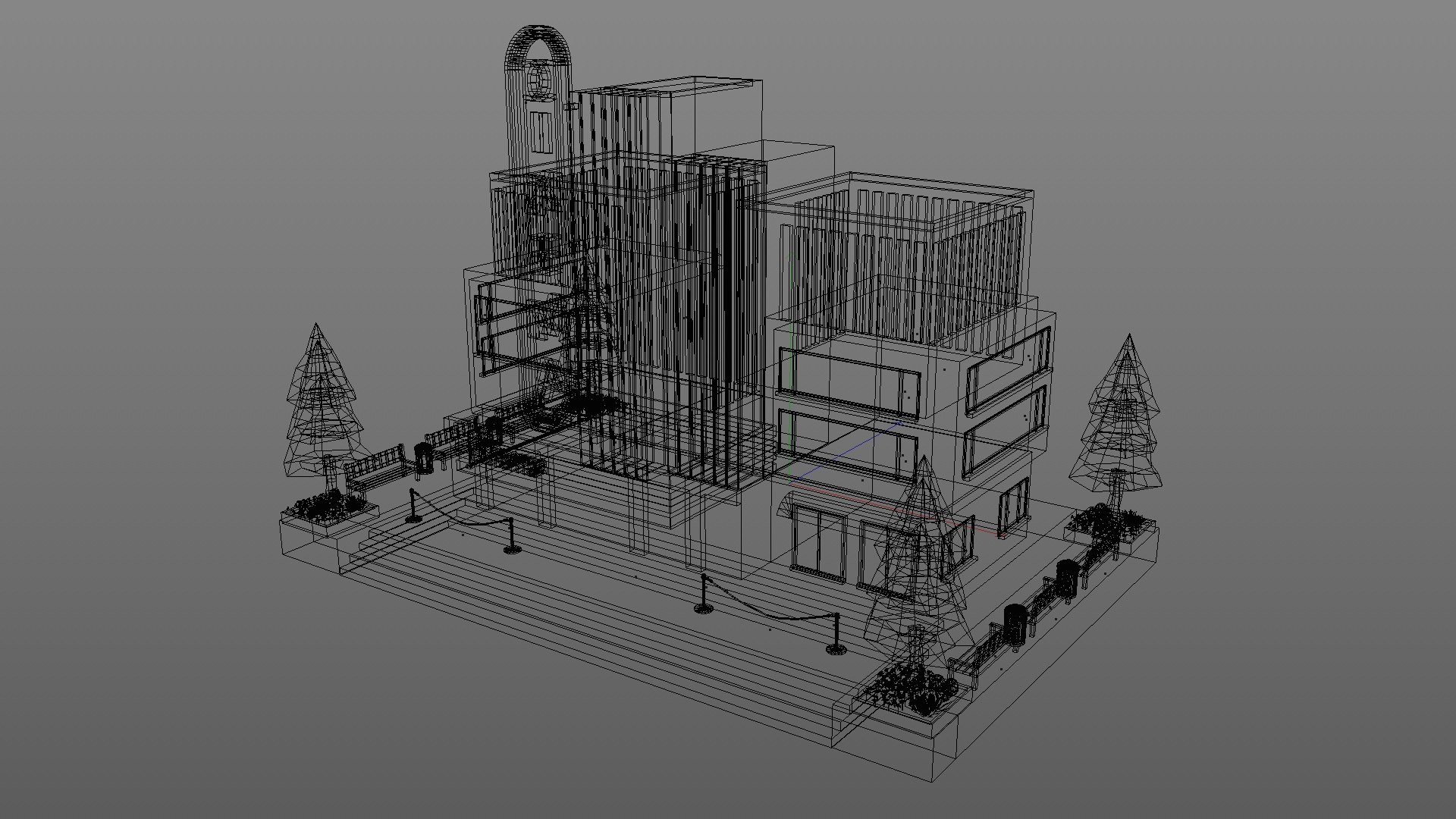Low-Poly Cinema 3D Model With Benches Trees And Details Model ...