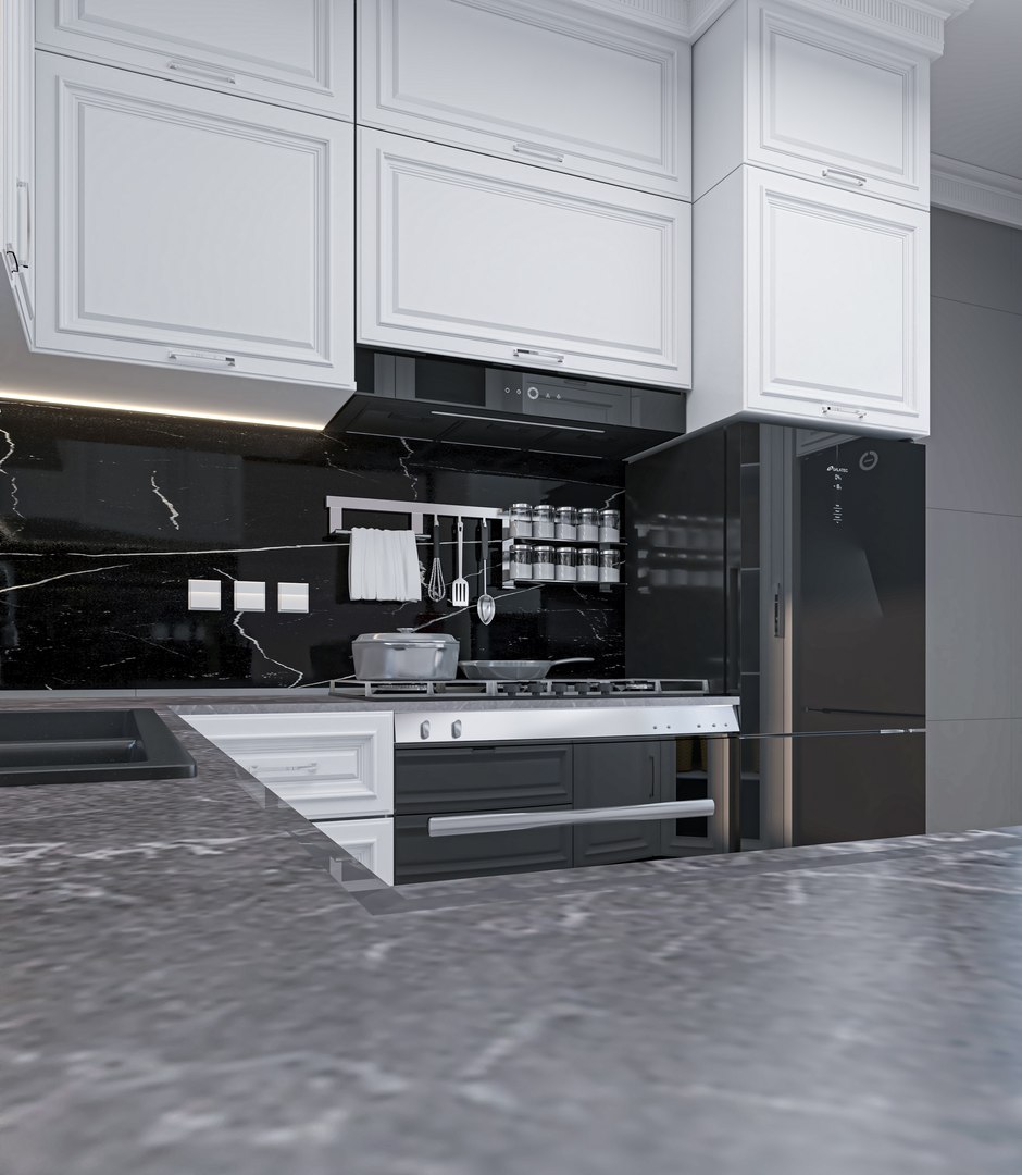 High Quality 3D Kitchen Detailed Cabinets Appliances Decor 3D Model ...