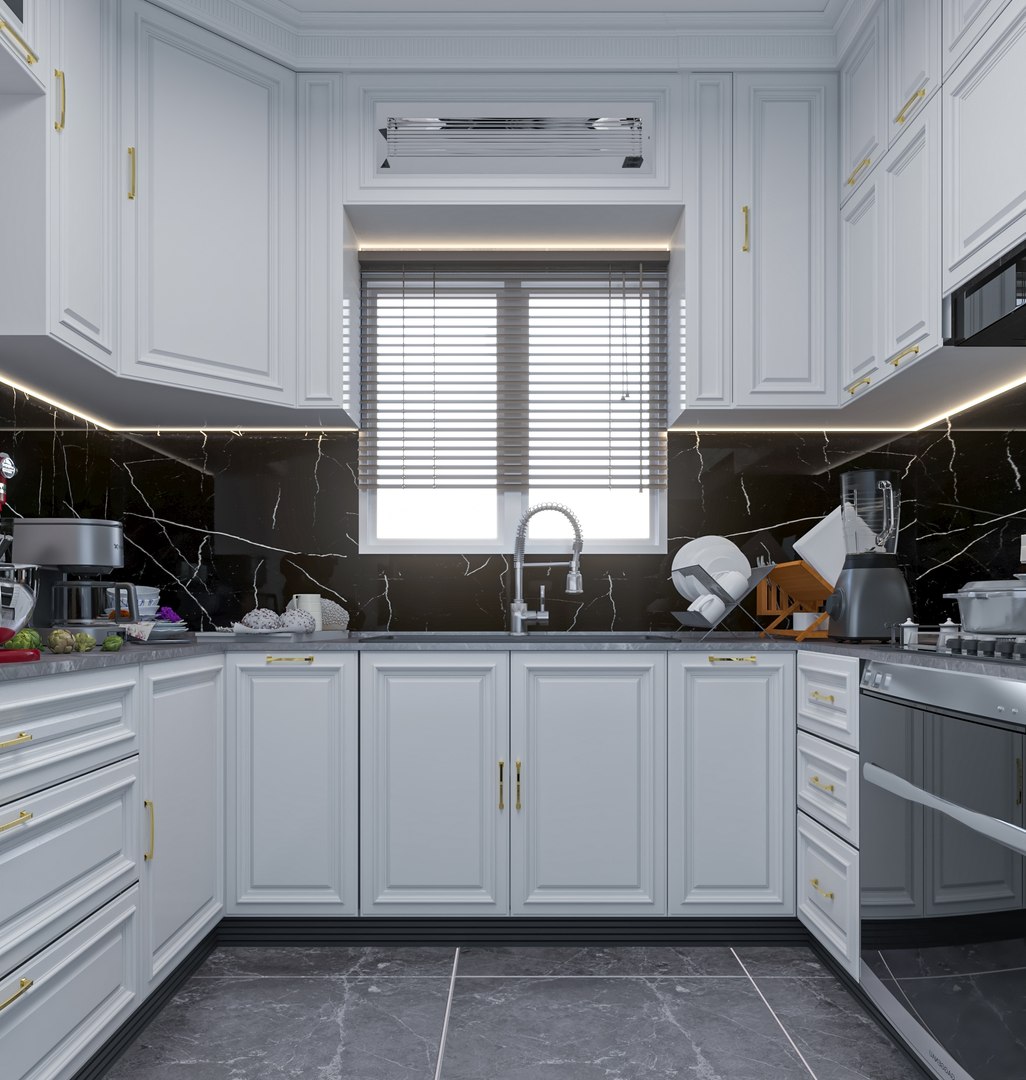 High Quality 3D Kitchen Detailed Cabinets Appliances Decor 3D Model ...
