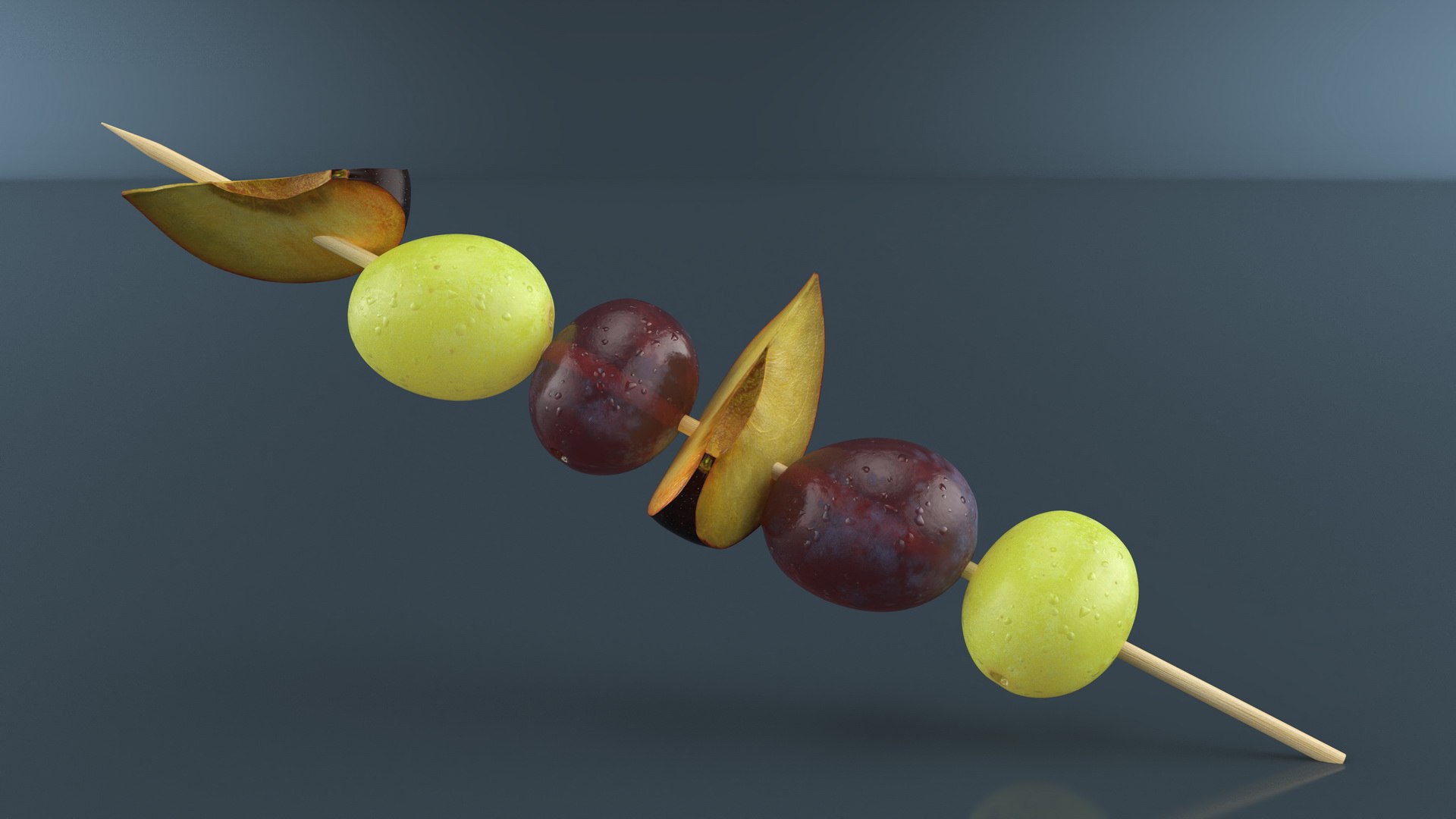 Grapes And Plump On Bamboo Skewer 3D Model - TurboSquid 2381250