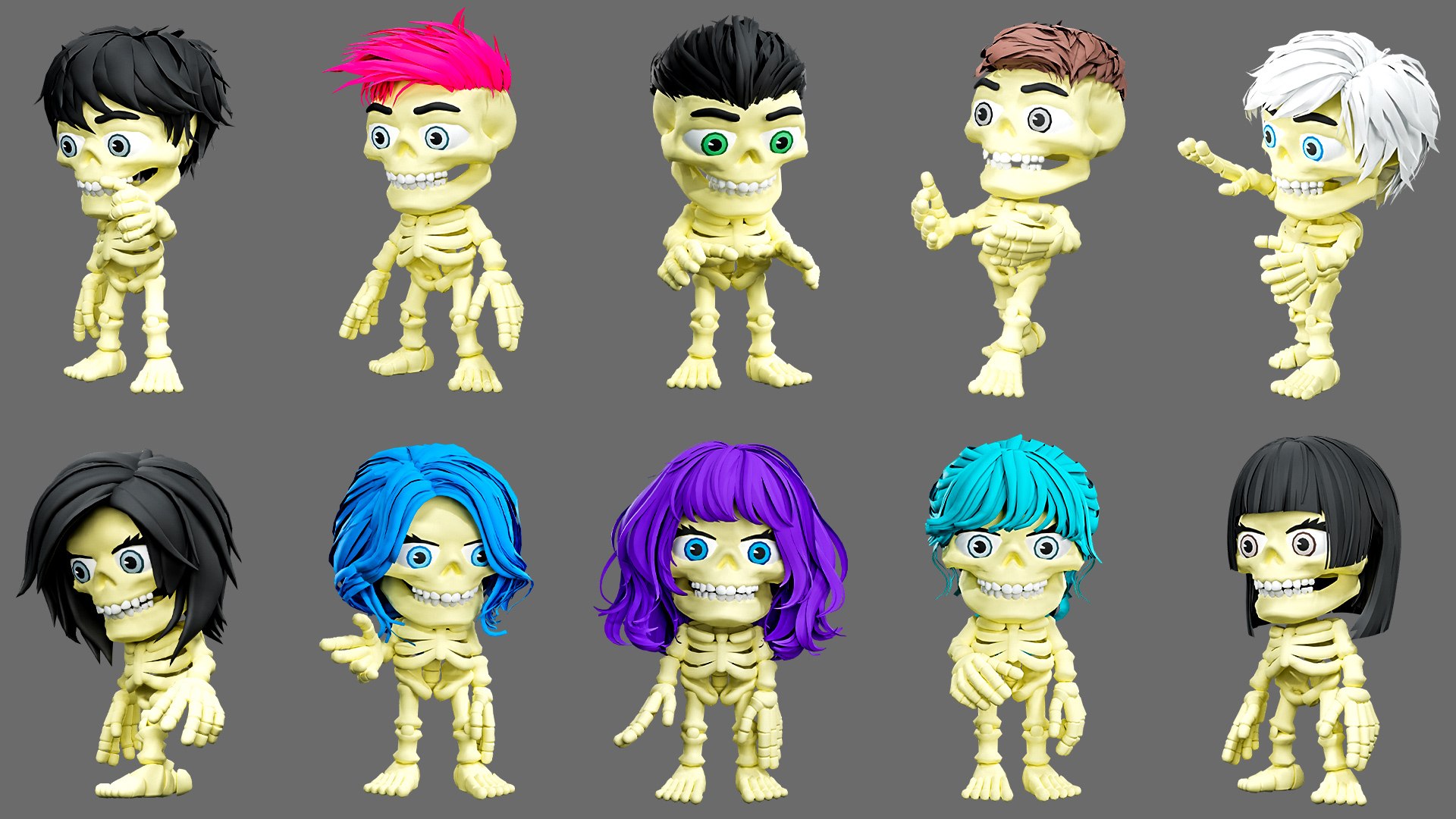 3D Skeletons With Hairstyles - TurboSquid 2303712