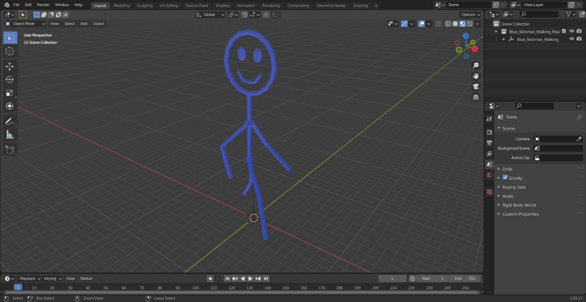 3D Blue Stickman Walking Pose model - TurboSquid 2086200