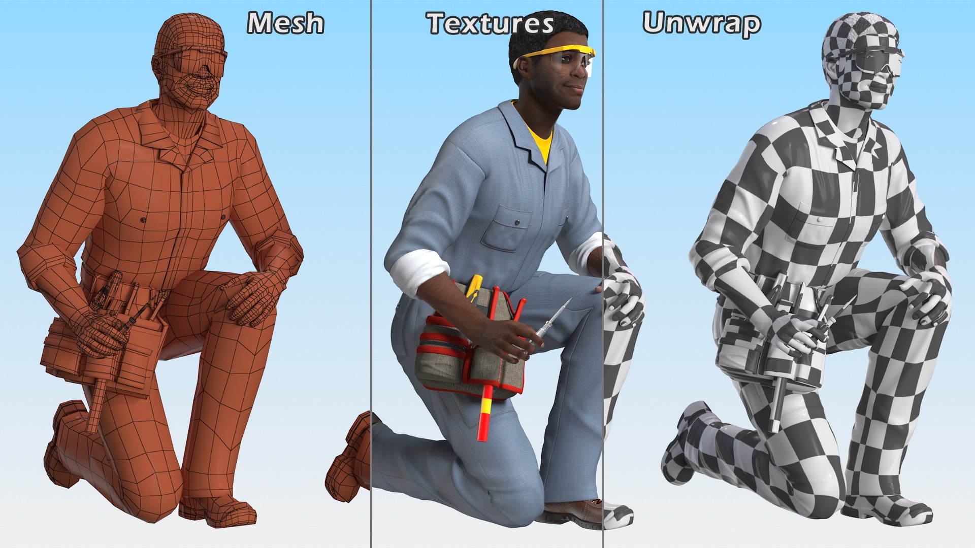 3D model Dark Skin Black Man Electrician Inspecting Pose - TurboSquid ...