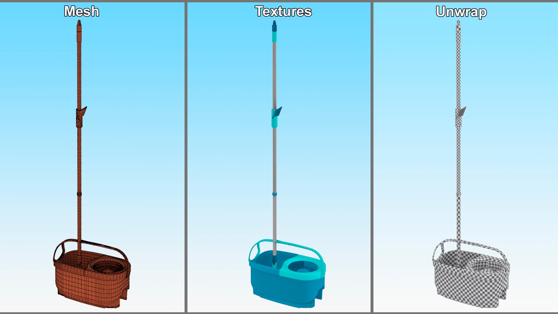 Bucket With Power Spin Wringer And Twist Mop Turquoise 3D - TurboSquid ...