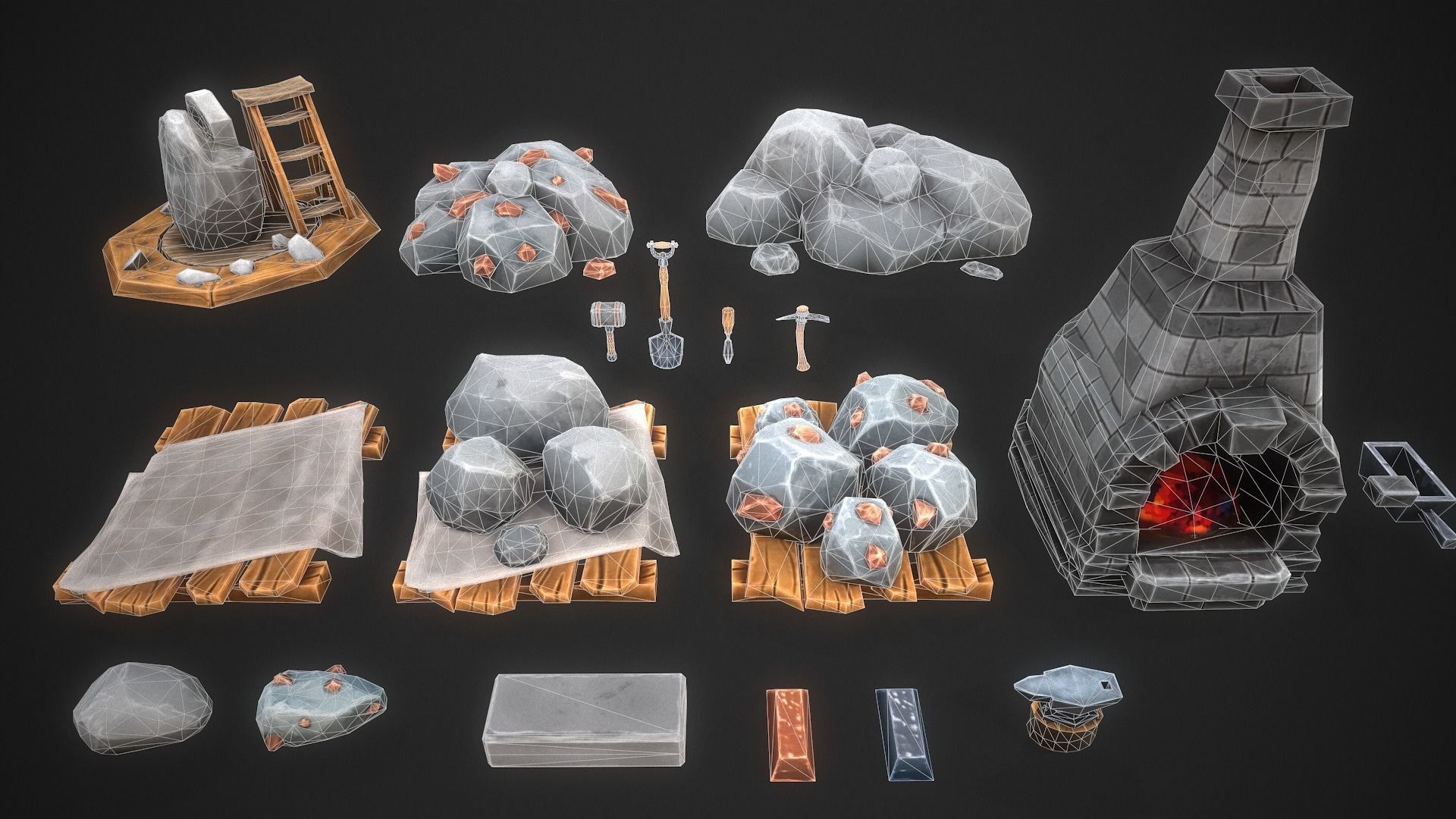 3D Stylized Stone And Iron Resource Pack - TurboSquid 2110032