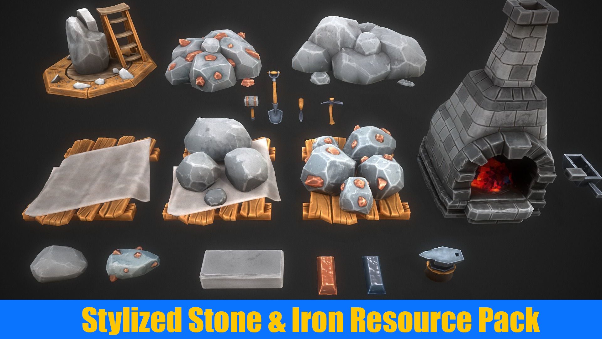 3D Stylized Stone And Iron Resource Pack - TurboSquid 2110032