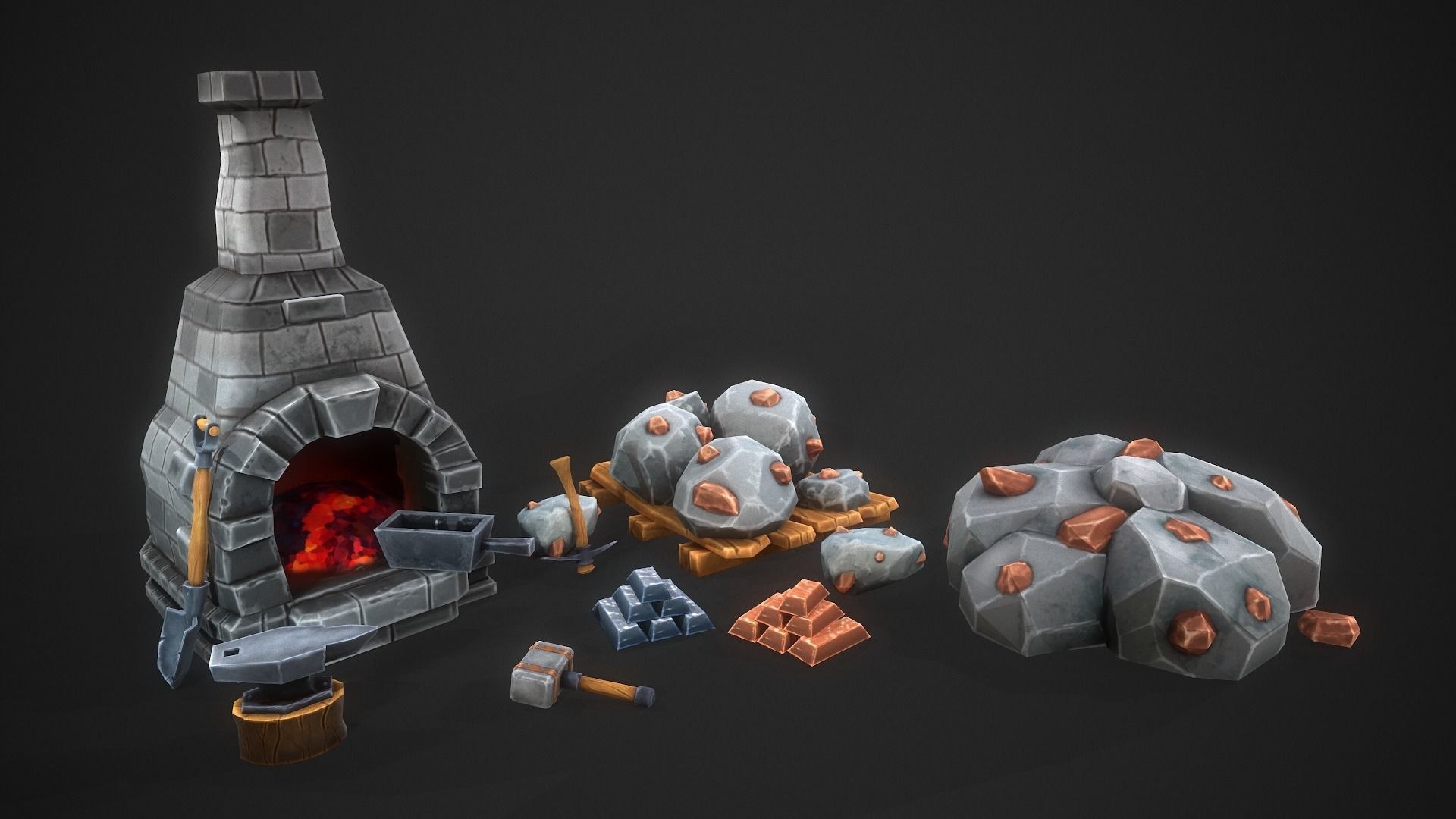 3D Stylized Stone And Iron Resource Pack - TurboSquid 2110032