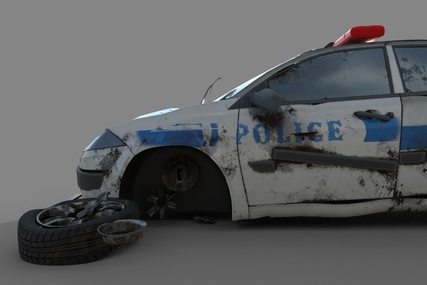 3D model wrecked destroyed police car - TurboSquid 1657277
