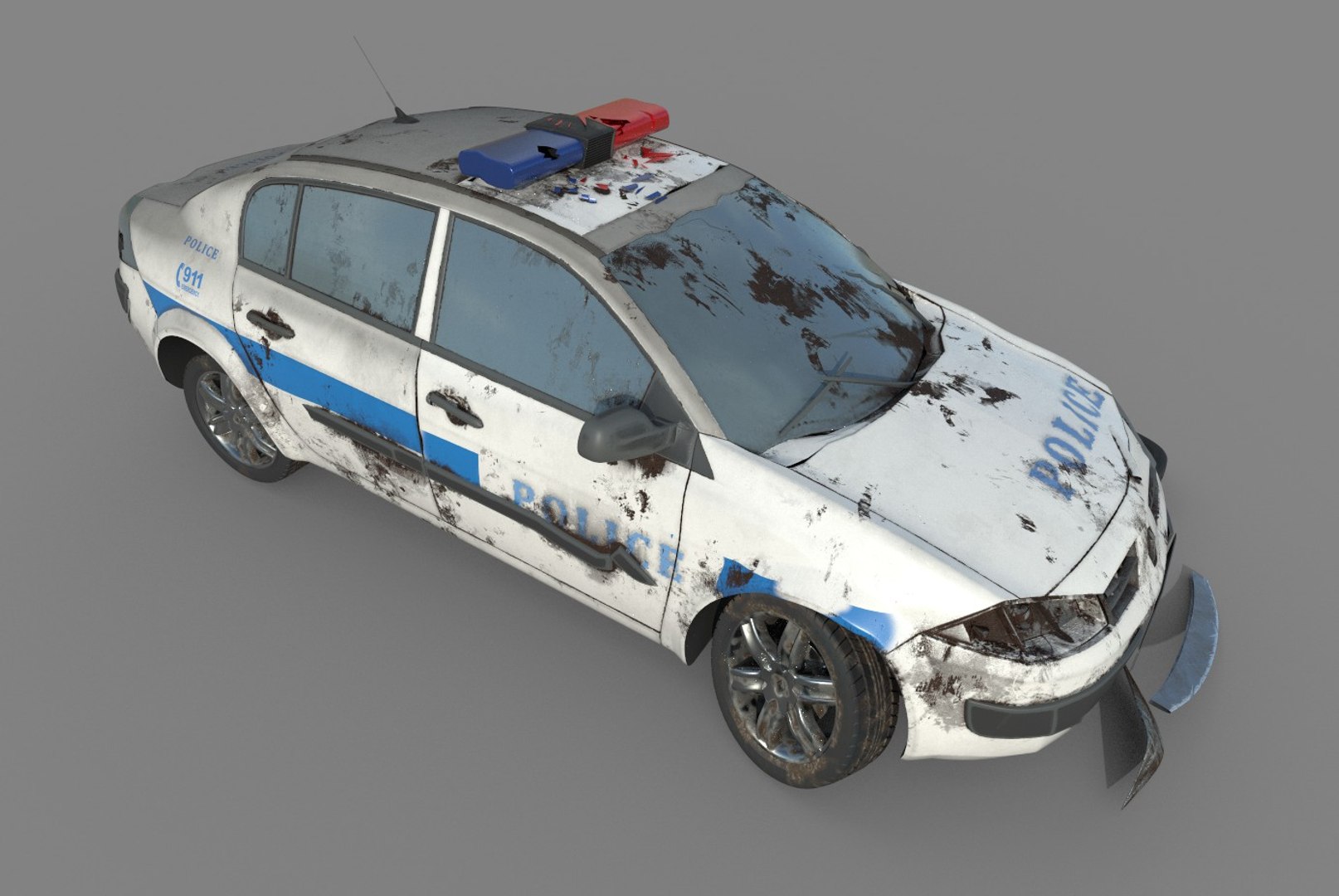 3D Model Wrecked Destroyed Police Car - TurboSquid 1657277